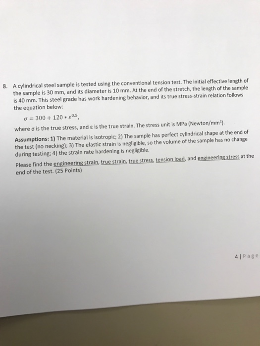 Solved A cylindrical steel sample is tested using the | Chegg.com
