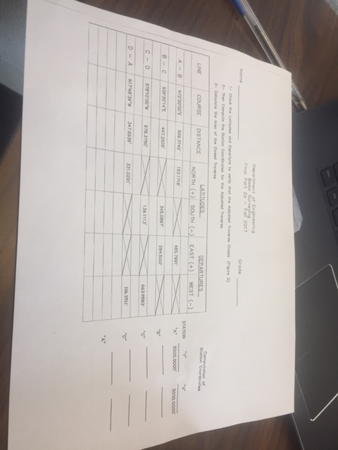 Solved Department of Engineering Basic Surveying Final Part | Chegg.com