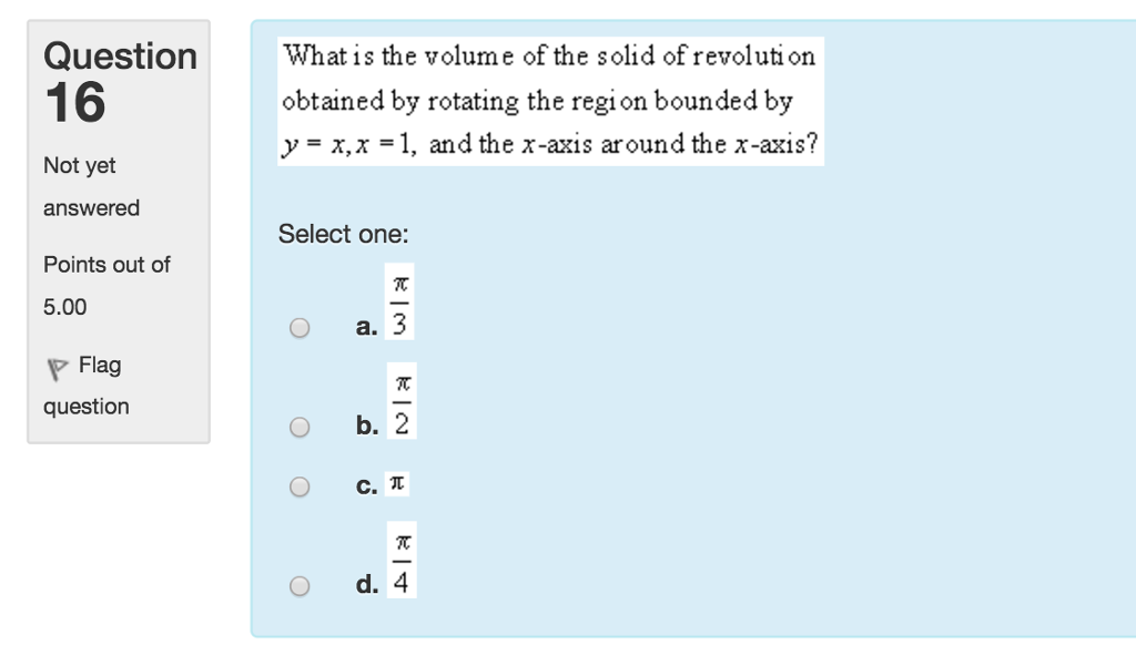 Solved What is the volume of the solid of revolution | Chegg.com