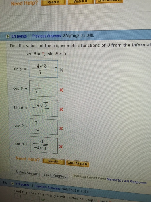 Solved Find the value of the trigonometric function of Theta | Chegg.com
