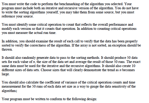 You must write the code to perfom the benchmarking of | Chegg.com
