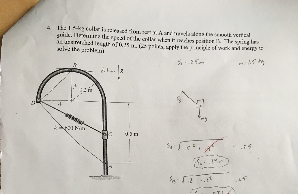 Solved The 1.5-kg collar is released from rest at A and | Chegg.com