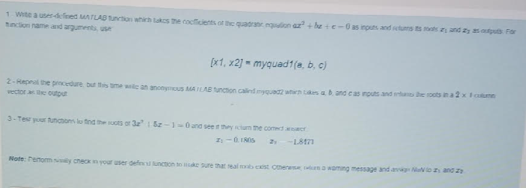 Solved 1. Write a user-defined MATLAB function which tkes | Chegg.com