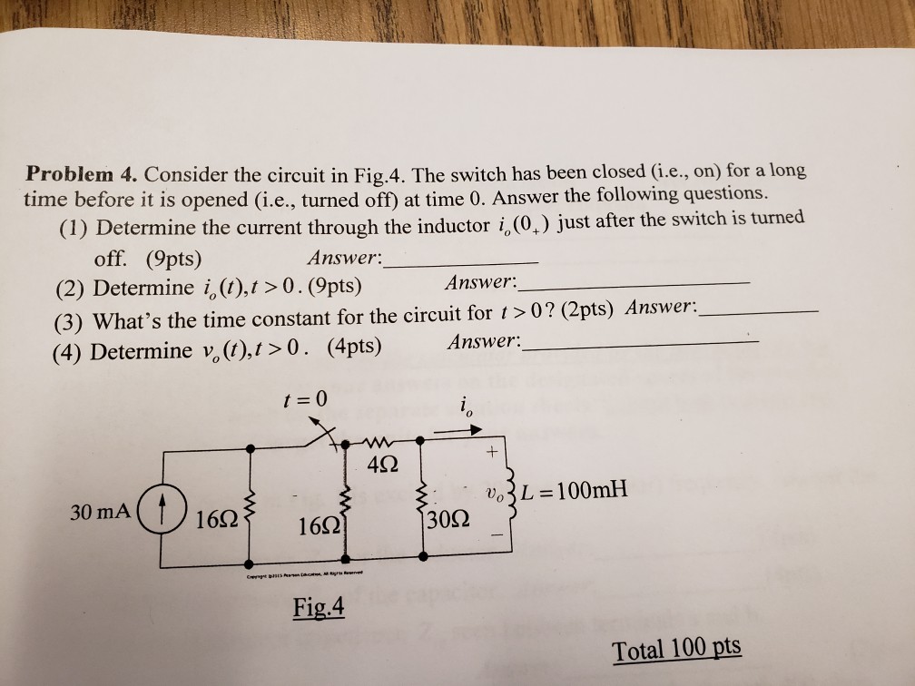 Solved Problem 4. Consider the circuit in Fig.4. The switch | Chegg.com