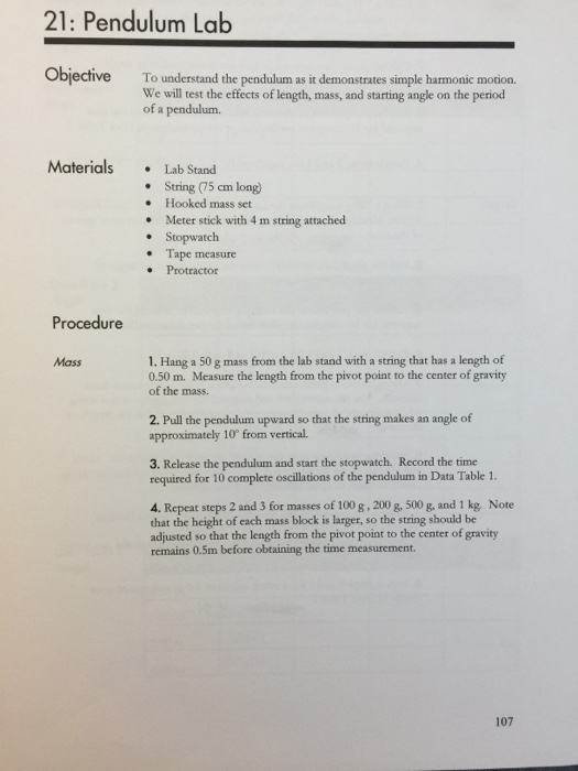 Solved 21: Pendulum Lab Objective To understand the pendulum | Chegg.com