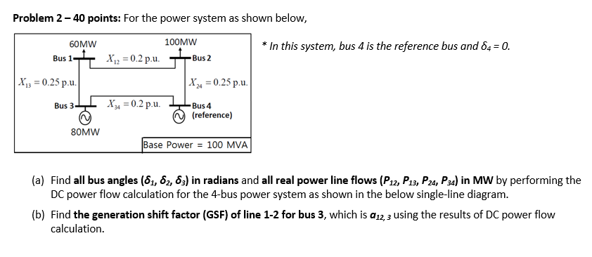 Solved Problem 2-40 points: For the power system as shown | Chegg.com