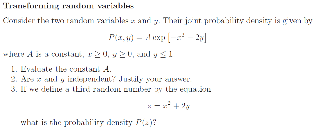 Solved Transforming Random Variables Consider The Two Random 