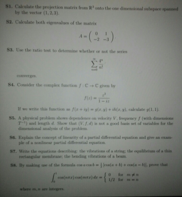 Solved Calculate the projection matrix from R^3 onto the one | Chegg.com
