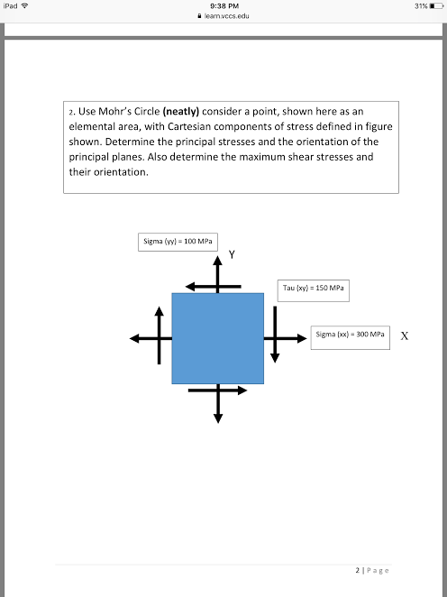Solved Use Mohr's Circle (neatly) consider a point, shown | Chegg.com