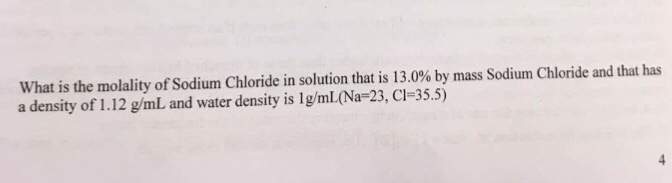 Solved What is the molality of Sodium Chloride in solution | Chegg.com