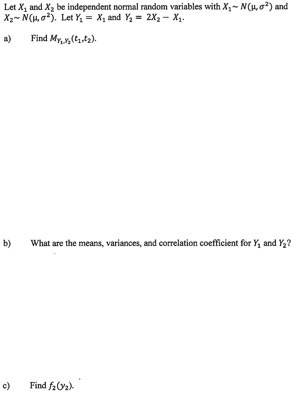 Solved Let X1 and X2 be independent normal random variables | Chegg.com