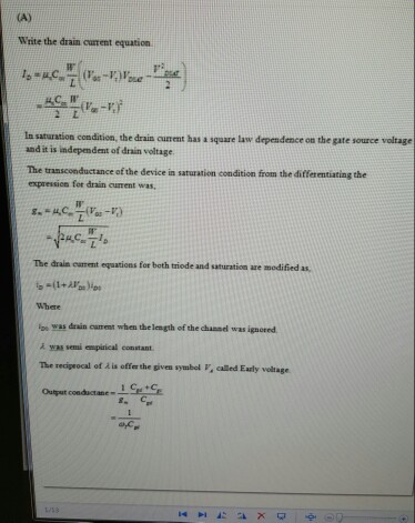 Solved 20 pts) The drain current of long channel MOSFET is | Chegg.com
