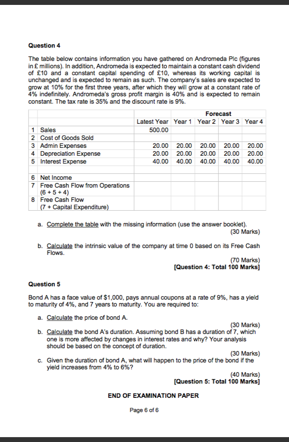 Solved Question 4 The table below contains information you | Chegg.com