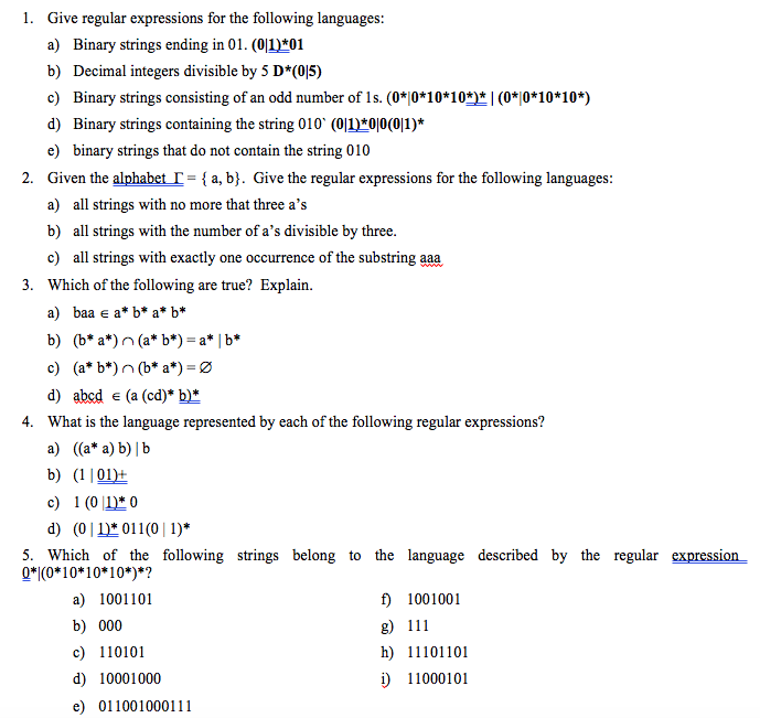 Solved 1 Give Regular Expressions For The Following