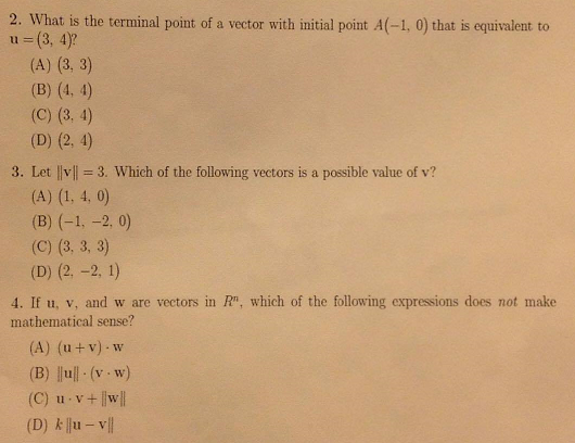 Solved What is the terminal point of a vector with initial | Chegg.com