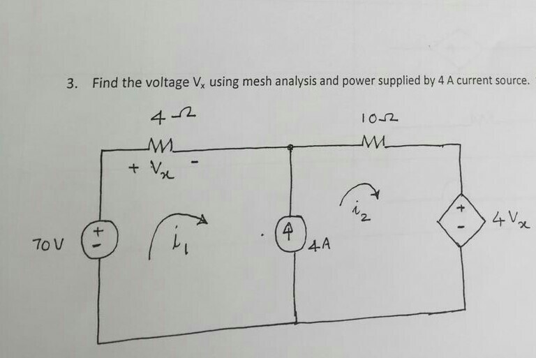 Solved Find the voltage V_x, using mesh analysis and power | Chegg.com