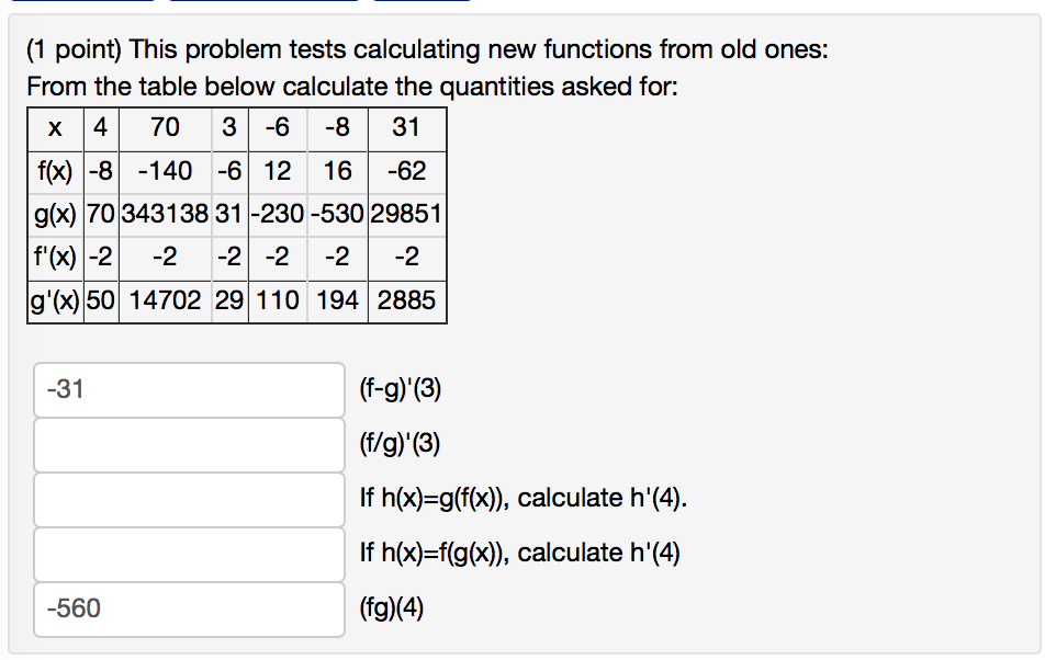 Solved (1 point) This problem tests calculating new | Chegg.com