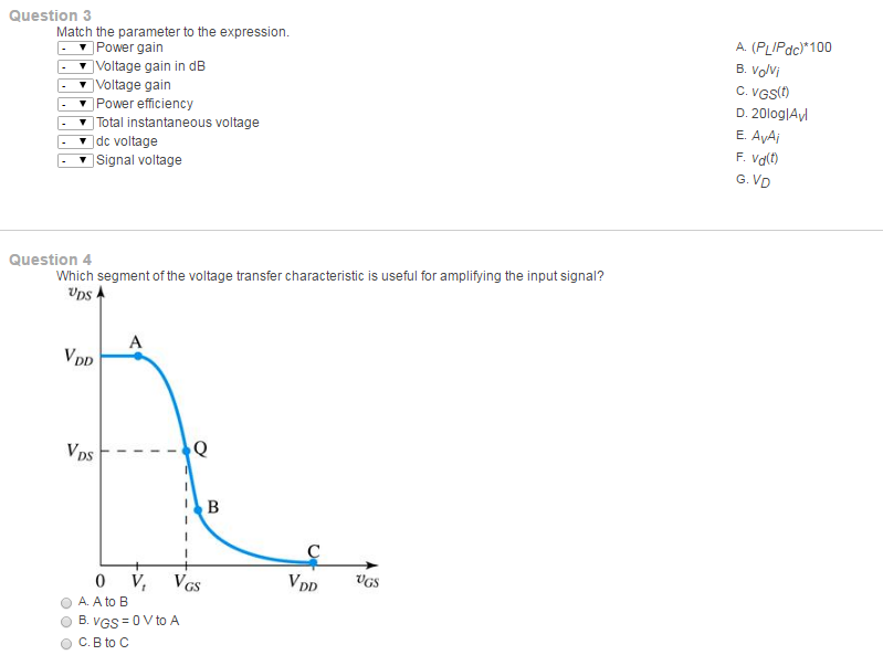 Solved Match the parameter to the expression. Power gain | Chegg.com