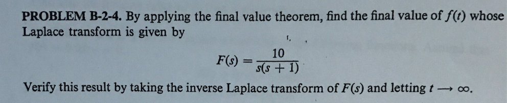Solved PROBLEM B-2-4. By applying the final value theorem, | Chegg.com