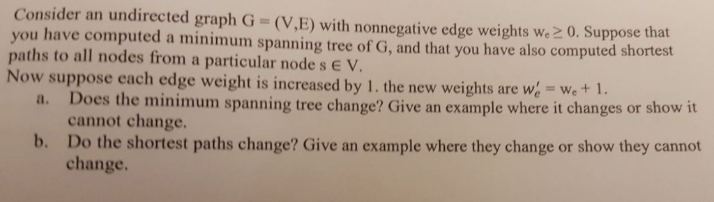 Solved Consider an undirected graph G (V,E) with nonnegative | Chegg.com
