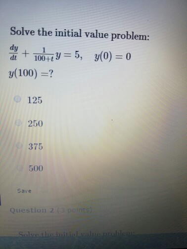 Solved Solve the initial value problem: dy/dt + 1/100 + t y | Chegg.com