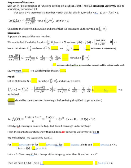 Solved Def. Let (f_n) be a sequence of functions defined on | Chegg.com