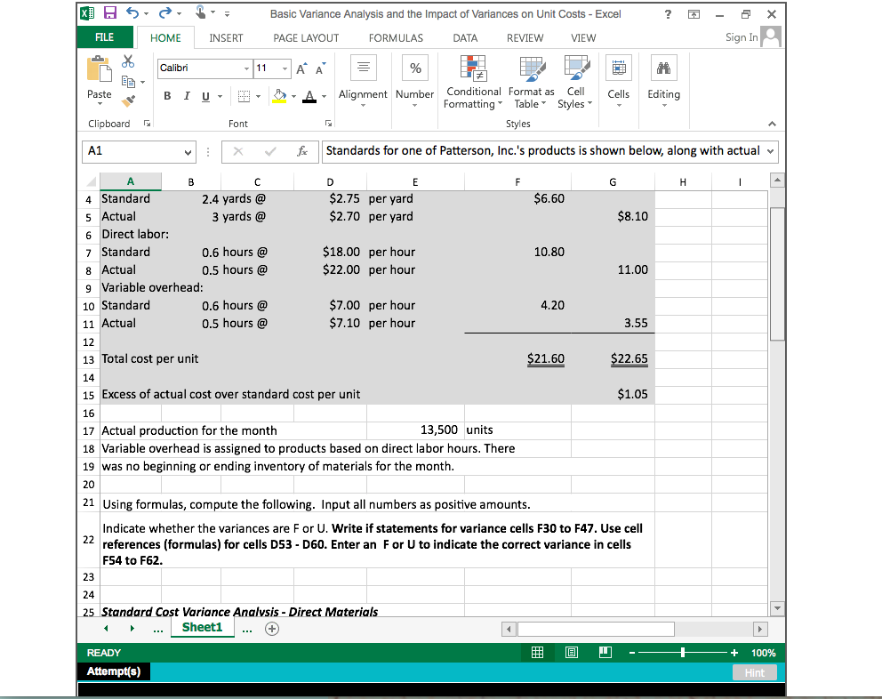 Basic Variance Analysis and the lmpact of Variances | Chegg.com