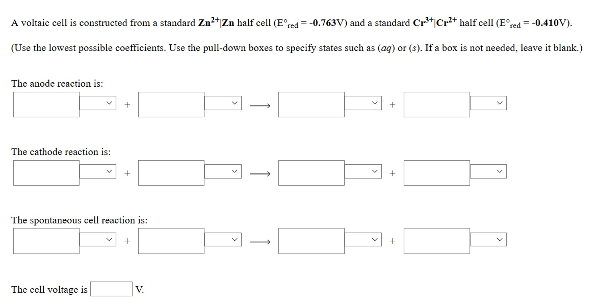 Solved A voltaic cell is constructed from a standard | Chegg.com