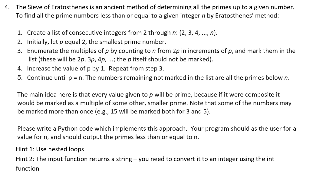 Solved The Sieve of Eratosthenes is an ancient method of | Chegg.com
