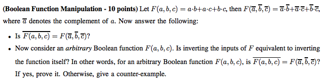 Solved (Boolean Function Manipulation- 10 points) Let F(a, | Chegg.com