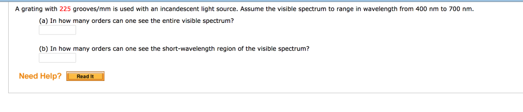 Solved A grating with 225 grooves/mm is used with an | Chegg.com