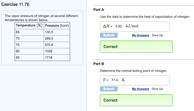 Solved The vapor pressure of nitrogen at several different | Chegg.com