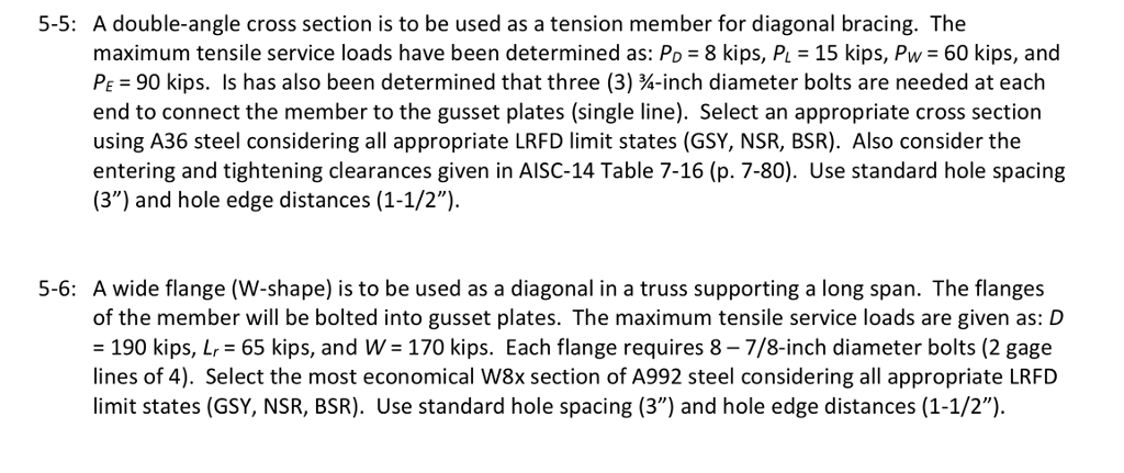 Solved 5-5: A double-angle cross section is to be used as a | Chegg.com