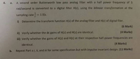 Solved A second order Butterworth low pass analog filter | Chegg.com