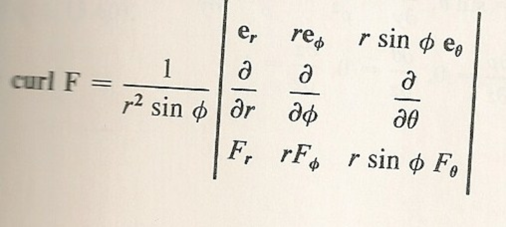 Solved Curl F = 1/r^2 sin Phi |e_r re_phi r sin Phi e_theta | Chegg.com