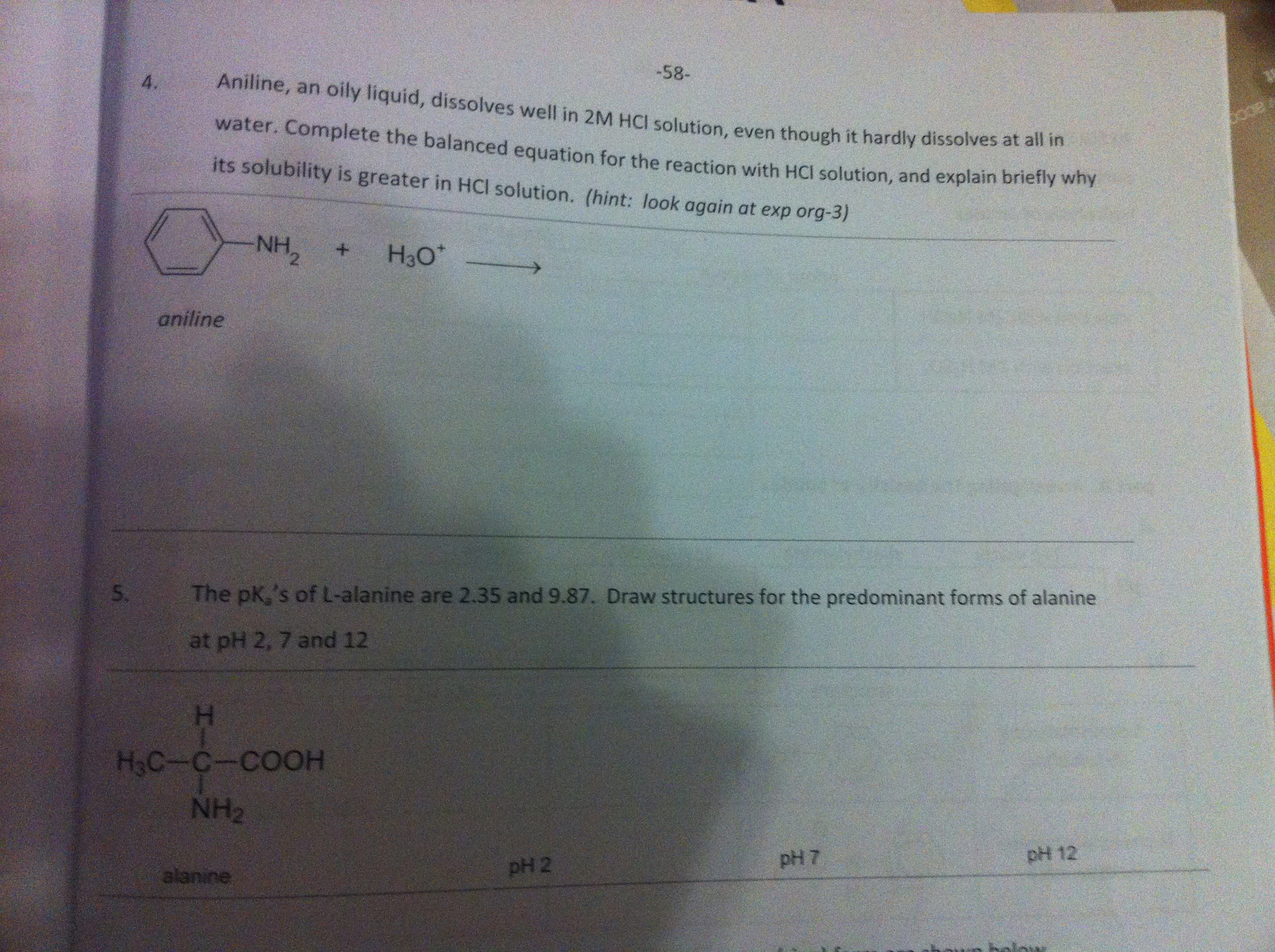Solved 4. Aniline, an oily liquid, dissolves well in 2M HCl | Chegg.com