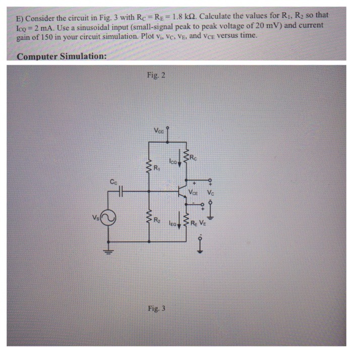 Solved Consider the circuit in Fig.3 with RC = RE = 1.8 K | Chegg.com