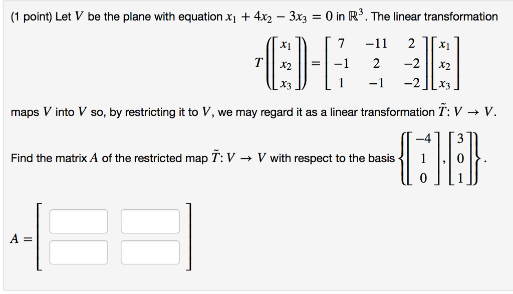 Solved Let V be the plane with equation x_1 + 4x_2 - 3x_3 = | Chegg.com