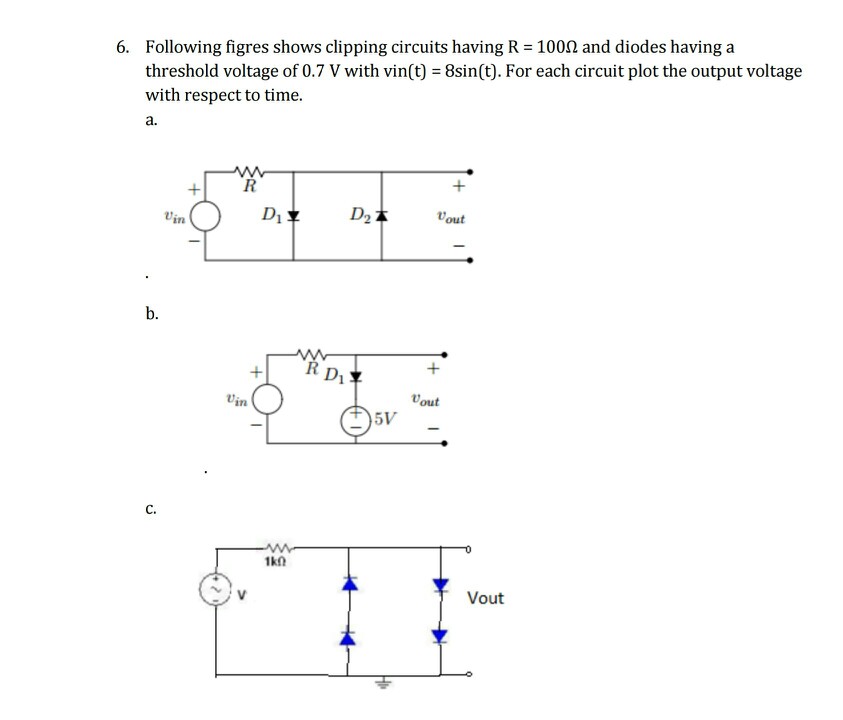 Solved Following figures shows clipping circuits having R = | Chegg.com