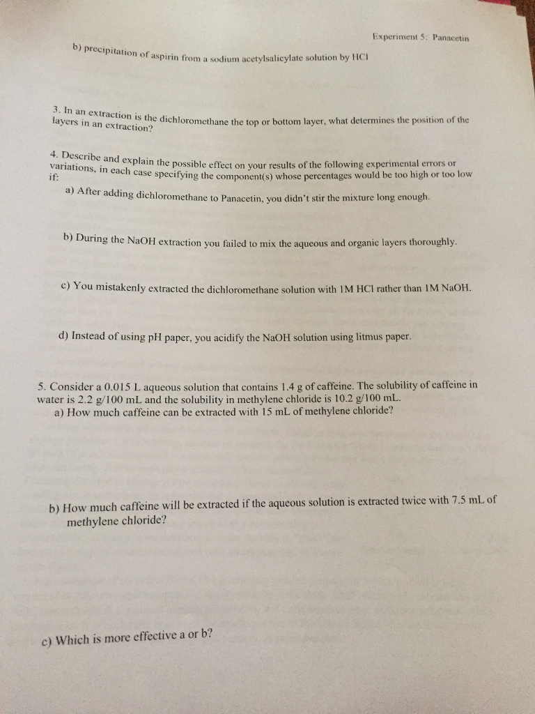 Solved Experiment 5: Panacetin Name: TA: Prelab Questions: | Chegg.com