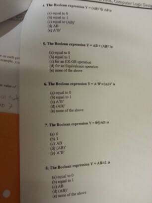 Solved The Boolean expression V = (AB. AB is equal to 0 | Chegg.com