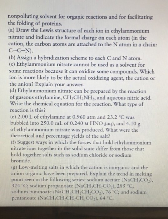 Solved 6.104 Ethylammonium nitrate, CH,CH2NH,NO3, was the | Chegg.com