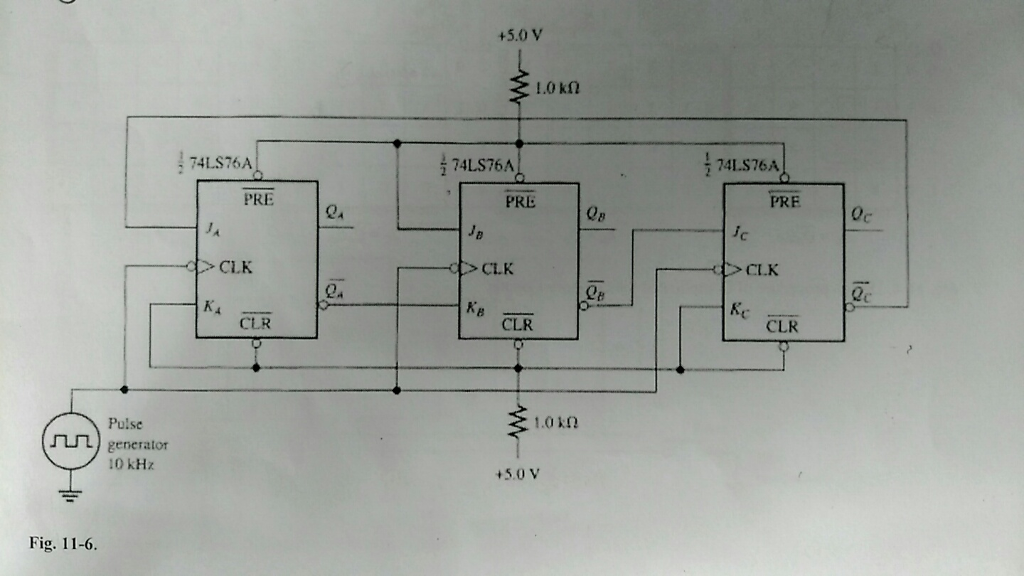Solved +5.0 V 1.0 k? 74L.S76A 74LS76A 74 LS76A PRE PRE PRE | Chegg.com