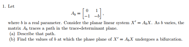 Solved 1. Let where b is a real parameter. Consider the | Chegg.com