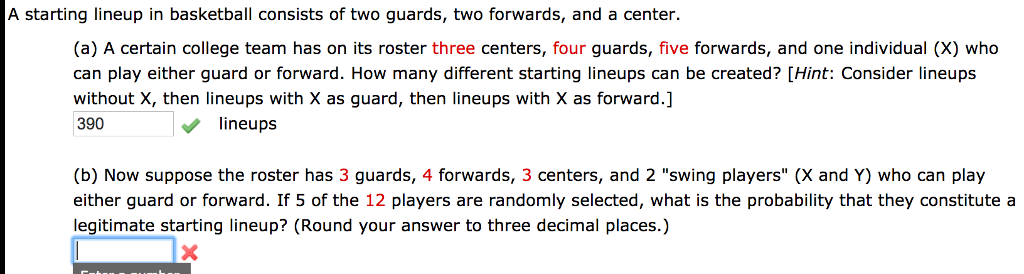 Solved A starting lineup in basketball consists of two | Chegg.com