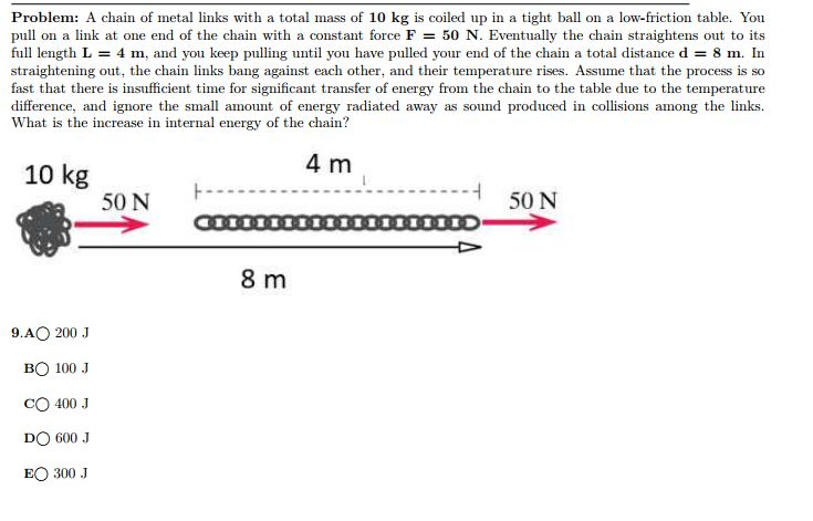 Solved Problem: A chain of metal links with a total mass of | Chegg.com