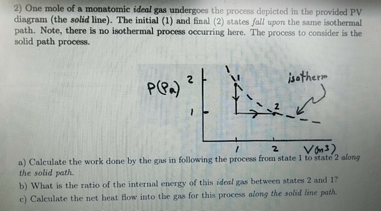 Solved 2) One mole of a monatomic ideal gas undergoes the | Chegg.com