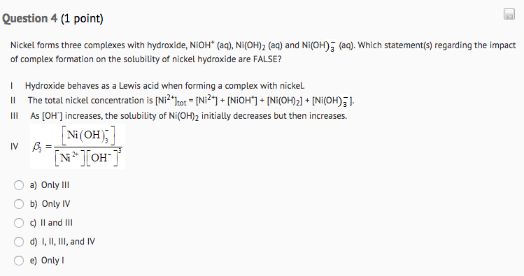 Solved Nickel forms three complexes with hydroxide, NiOH^+ | Chegg.com