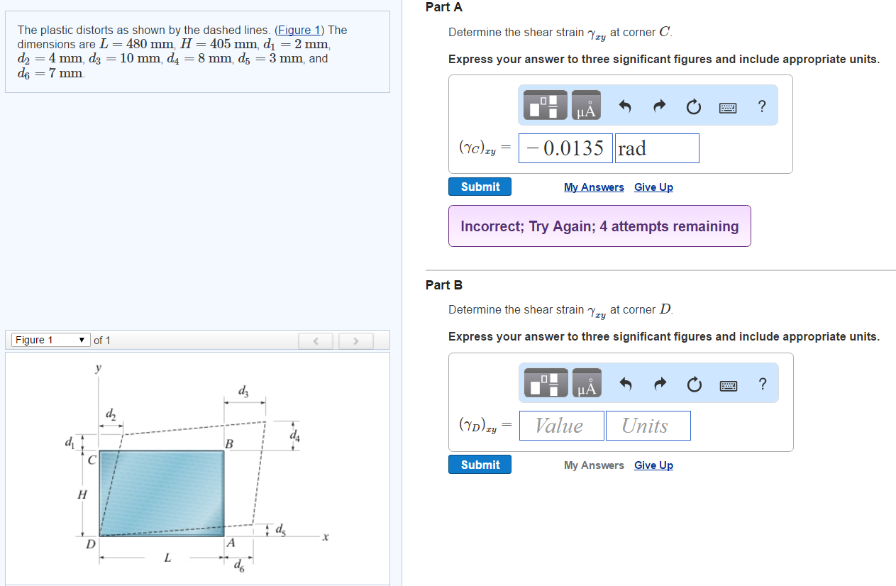 Solved The plastic distorts as shown by the dashed lines. | Chegg.com