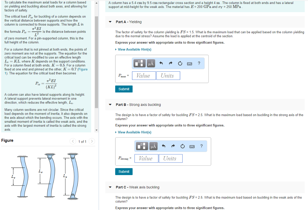 Solved To calculate the maximum axial loads for a column | Chegg.com